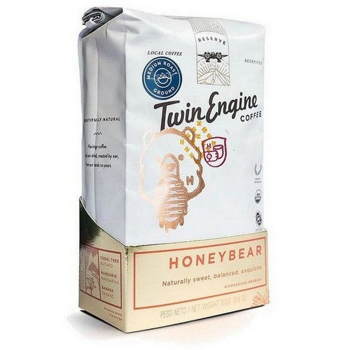 Twin Engine Coffee, Organic Ground Honey Bear Edition Dark Coffee, 10.