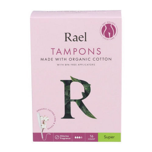 Rael, Organic Cotton Tampons With Long Applicators Super, 16 Count