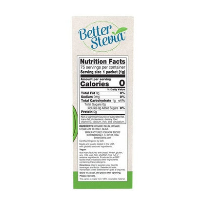 Buy Organic Stevia Packets 75 Packets By Now Foods | Herbspro.com